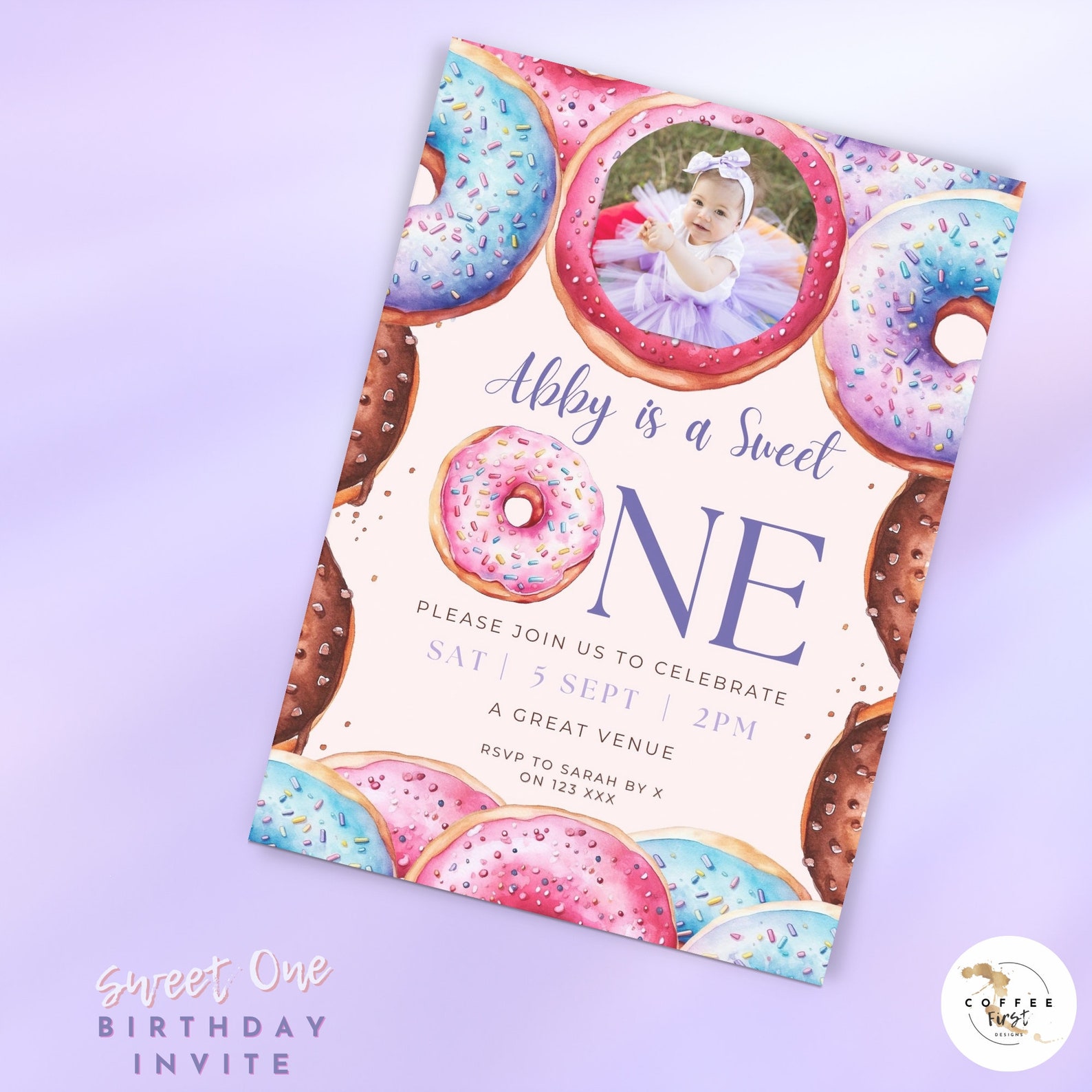 Sweet One Invitation, 1st Birthday Girl | Editable Instant Download ...