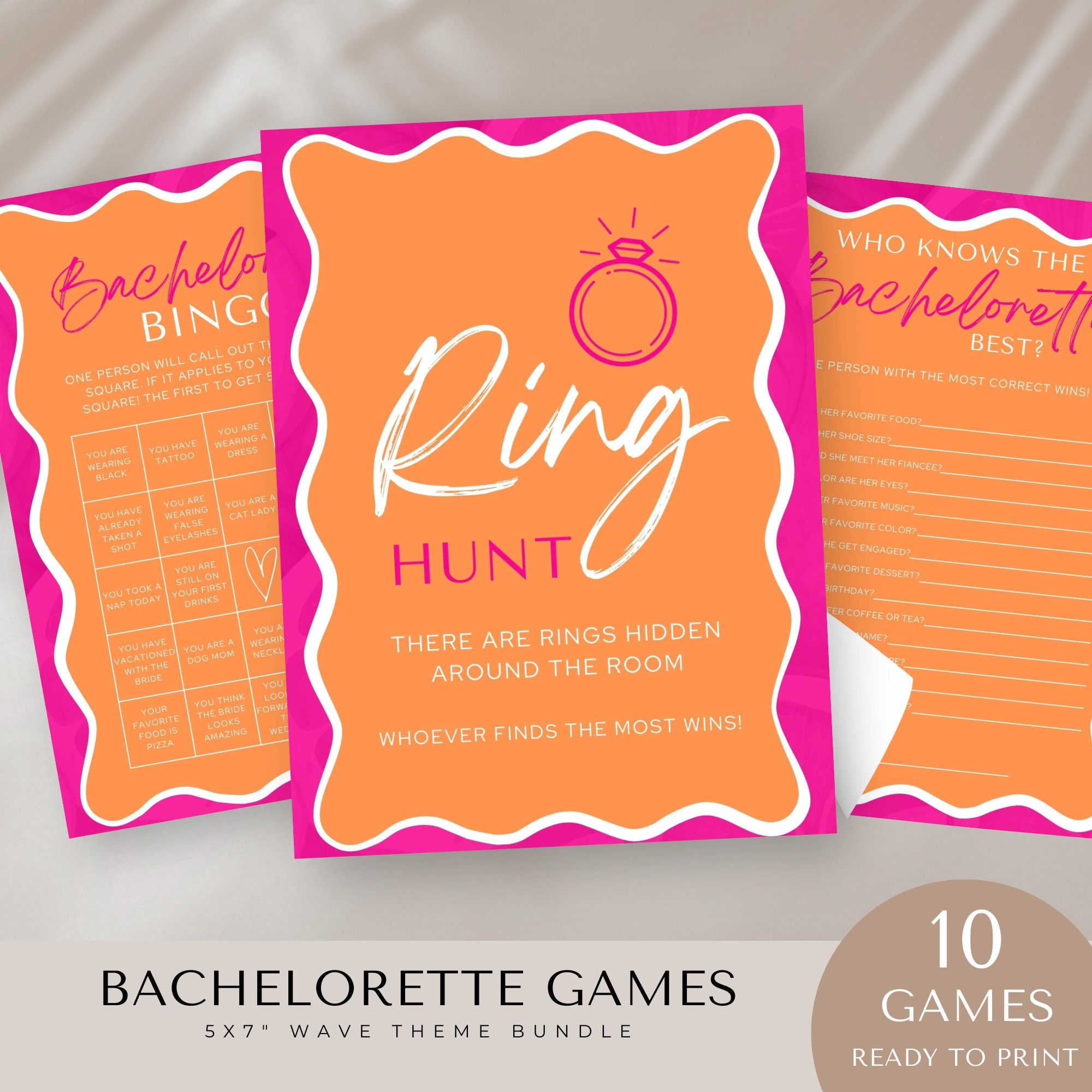 Wave Frame Bachelorette Game Bundle, Bridal Shower, Wavy Border ...