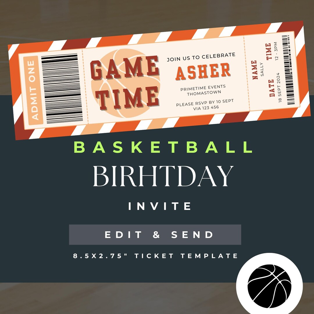 Birthday Invitation Boys Basketball, Invite, Ticket, Party, Game Time ...