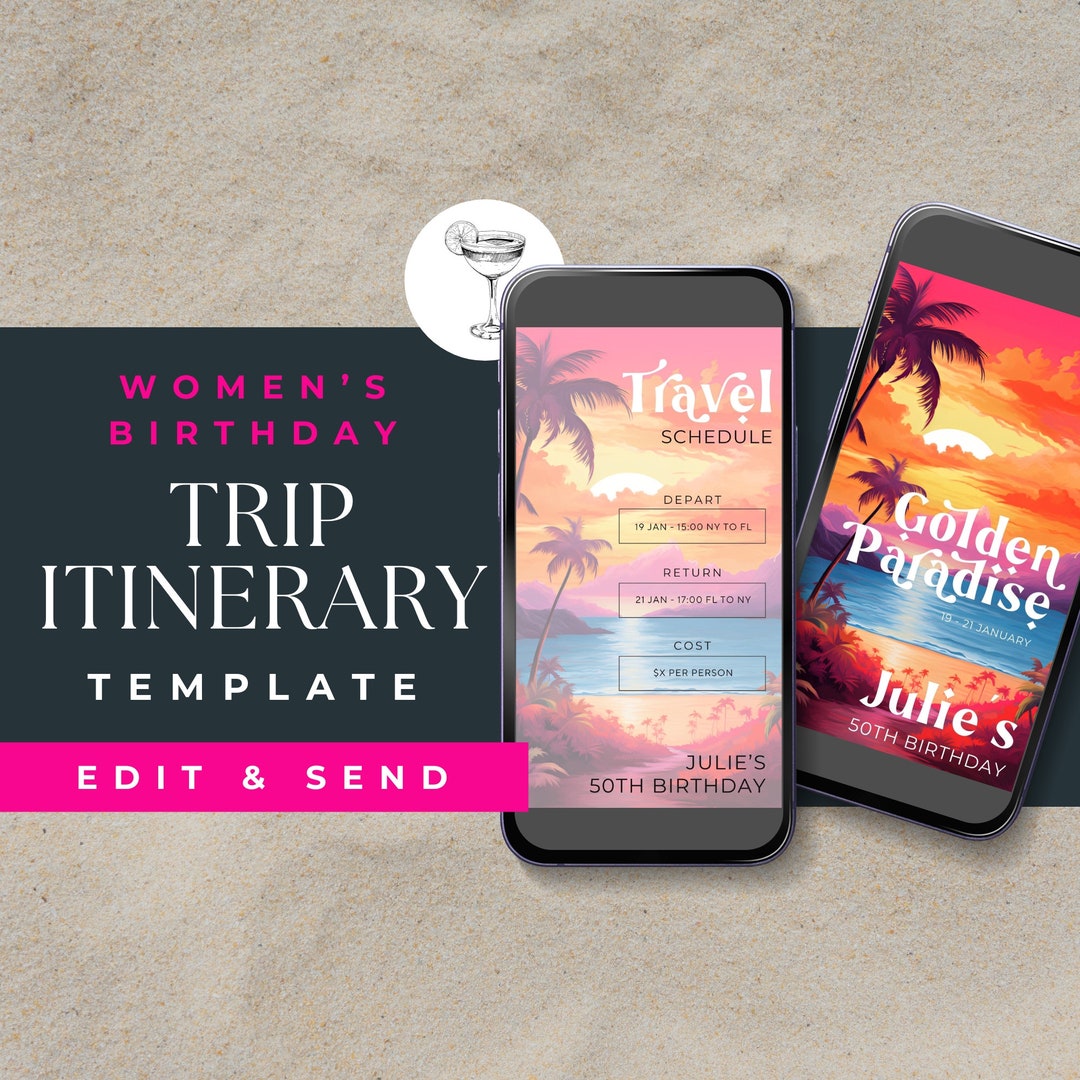 50th Birthday Itinerary, Travel, Tropical, Digital, Bday, Evite ...