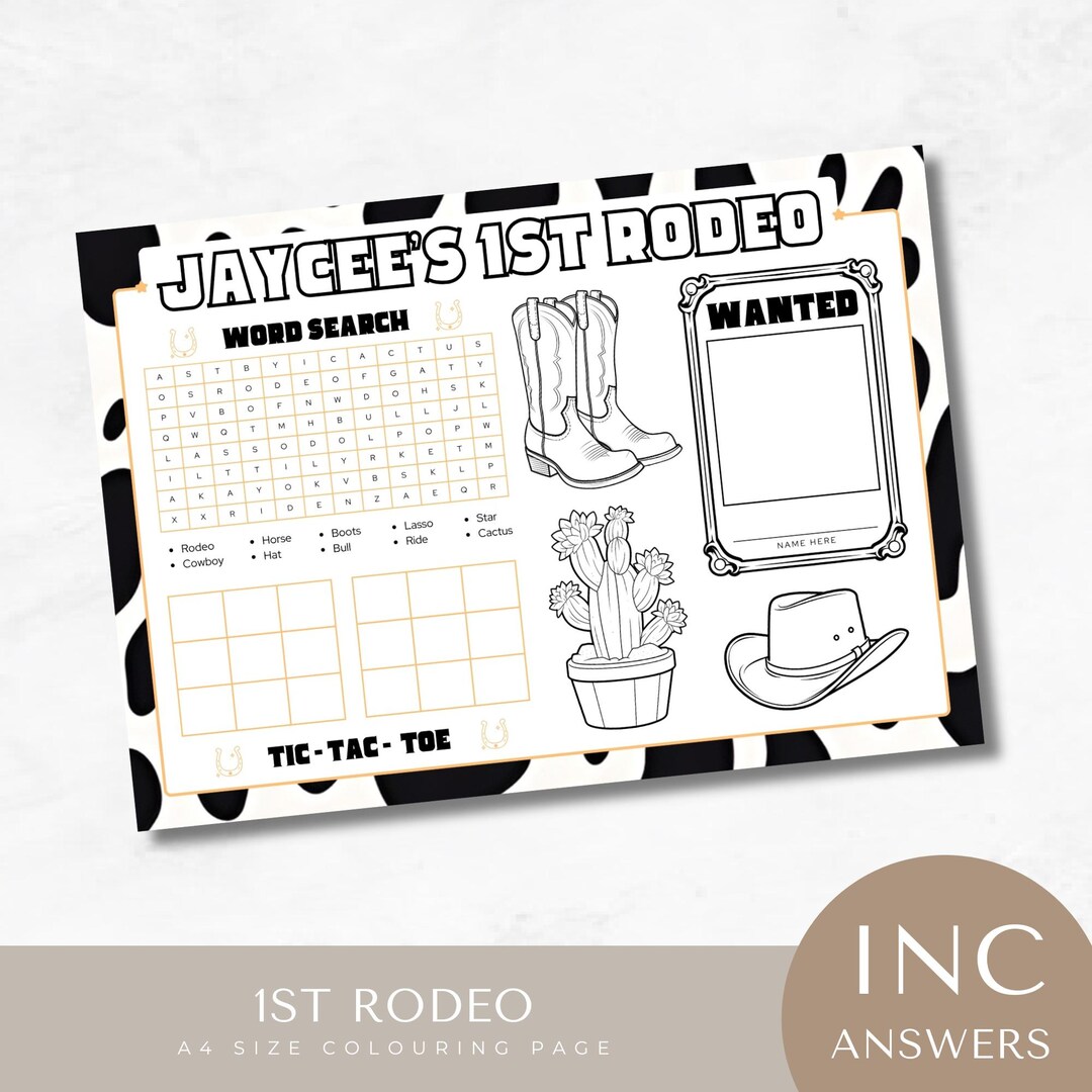First Rodeo Birthday Coloring Pages, Western Theme Party, Custom ...