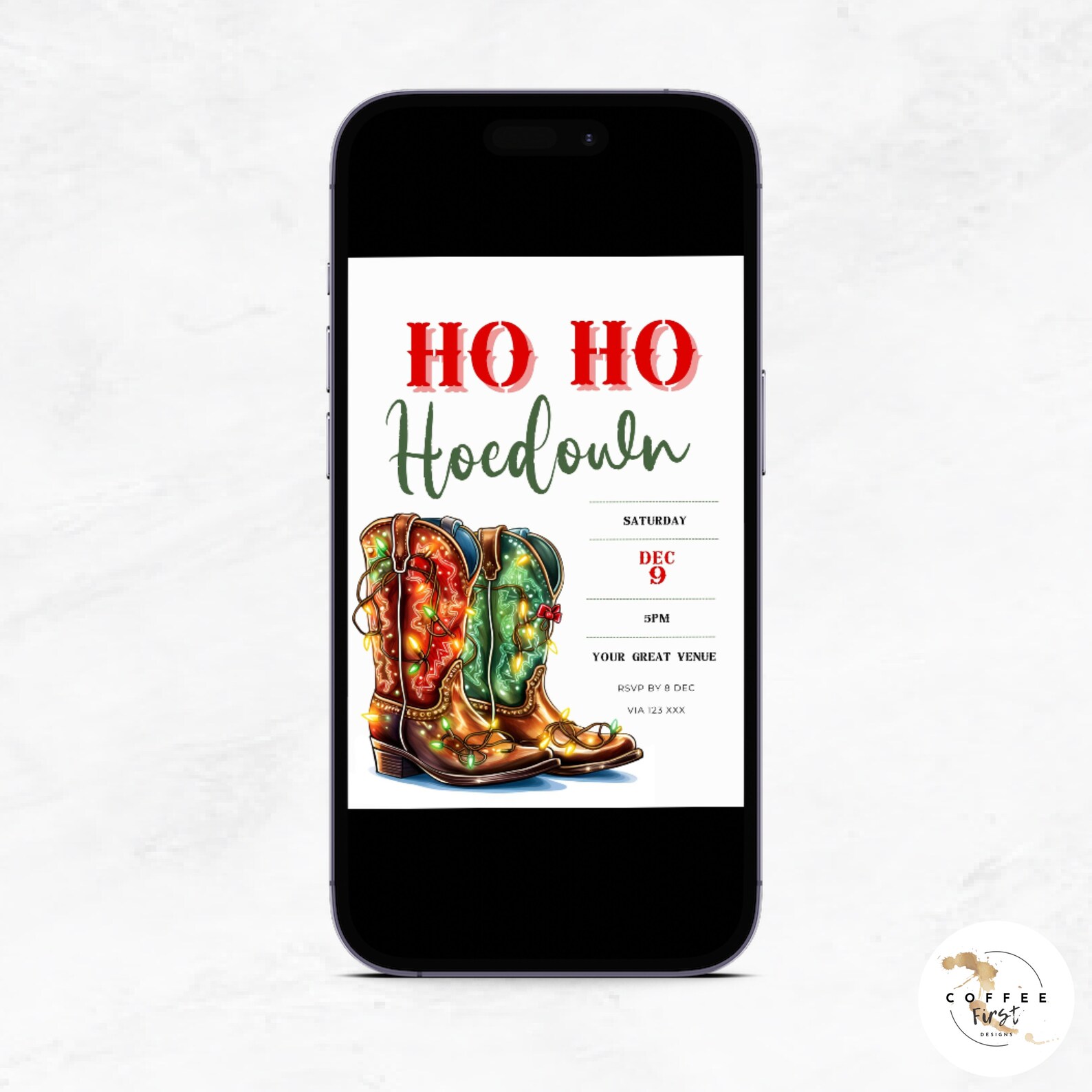 Ho Ho Hoedown Invitation, Cowboy Santa, Holiday Party, Christmas ...