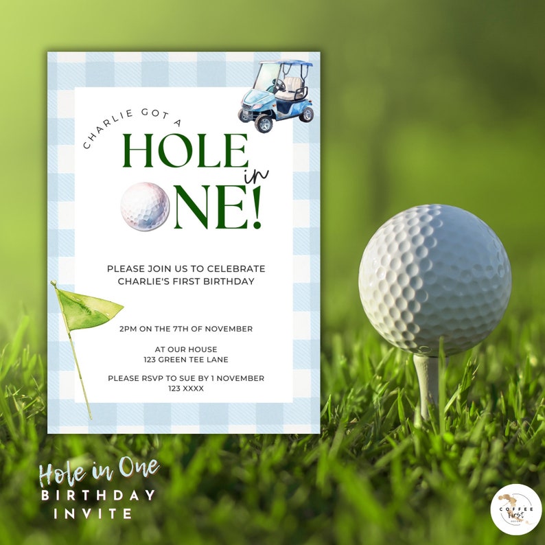 Golf First Birthday Invitation, Editable Printable Template, Boy 1ST ...