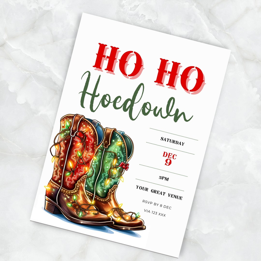 Ho Ho Hoedown Invitation, Cowboy Santa, Holiday Party, Christmas ...