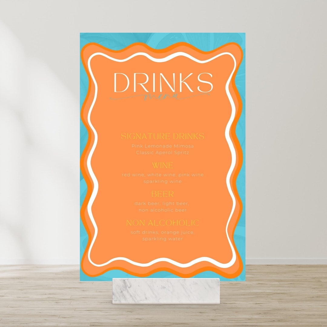 Wave Frame Drinks Menu Template, Bachelorette, Bridal Shower, Birthday ...