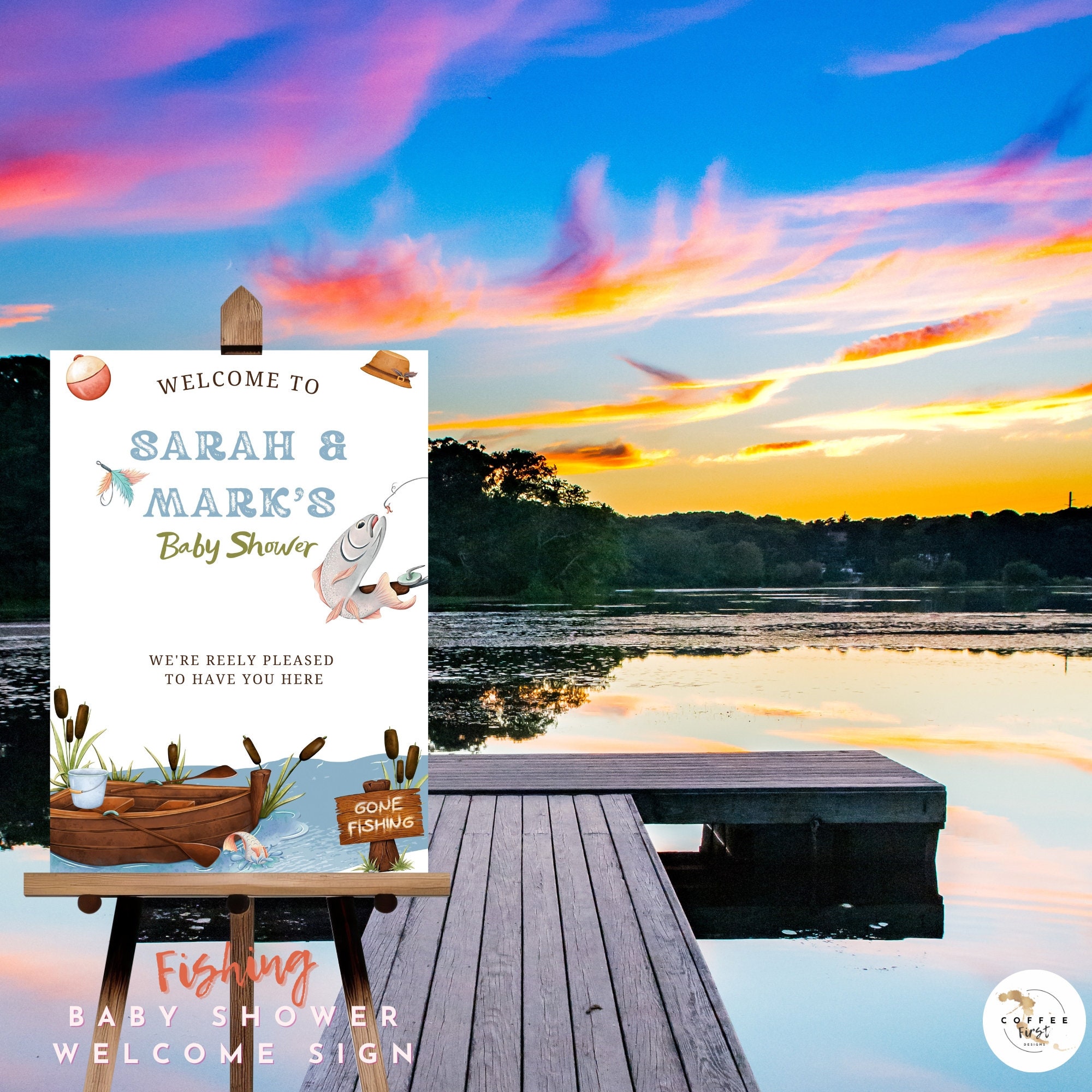 Fishing Baby Shower Welcome Sign | Baby Shower, Boy Baby Shower | We're ...