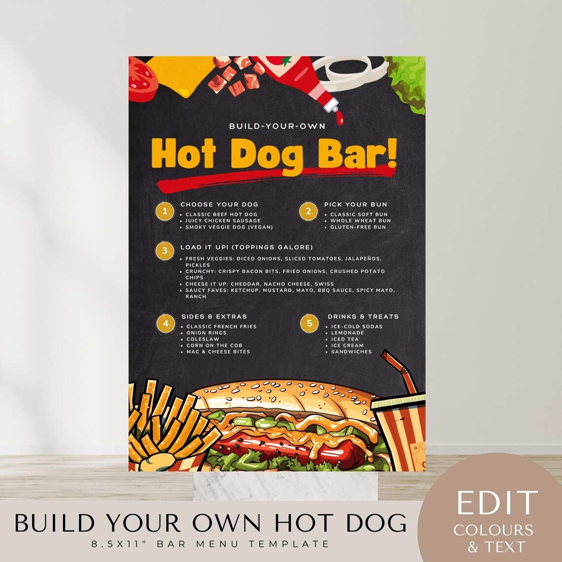 Hot Dog Bar Menu Sign, Printable Birthday Sign, Easy Party Decor ...