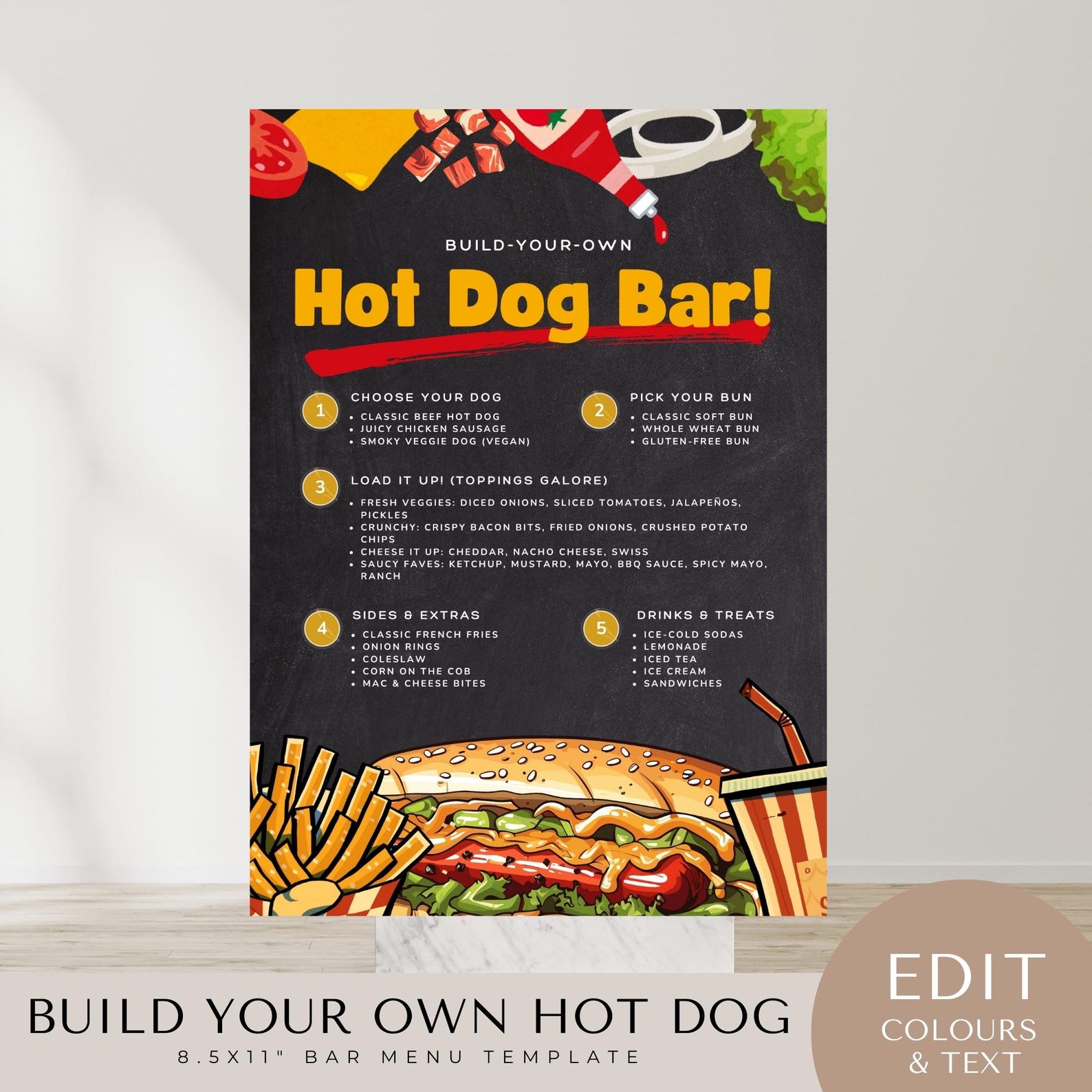 Hot Dog Bar Menu Sign, Printable Birthday Sign, Easy Party Decor ...