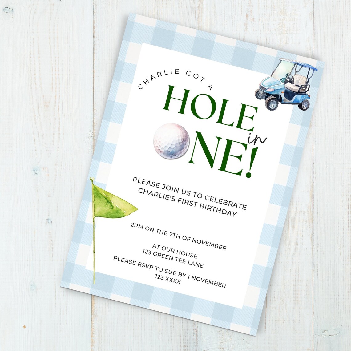 Golf First Birthday Invitation, Editable Printable Template, Boy 1ST ...