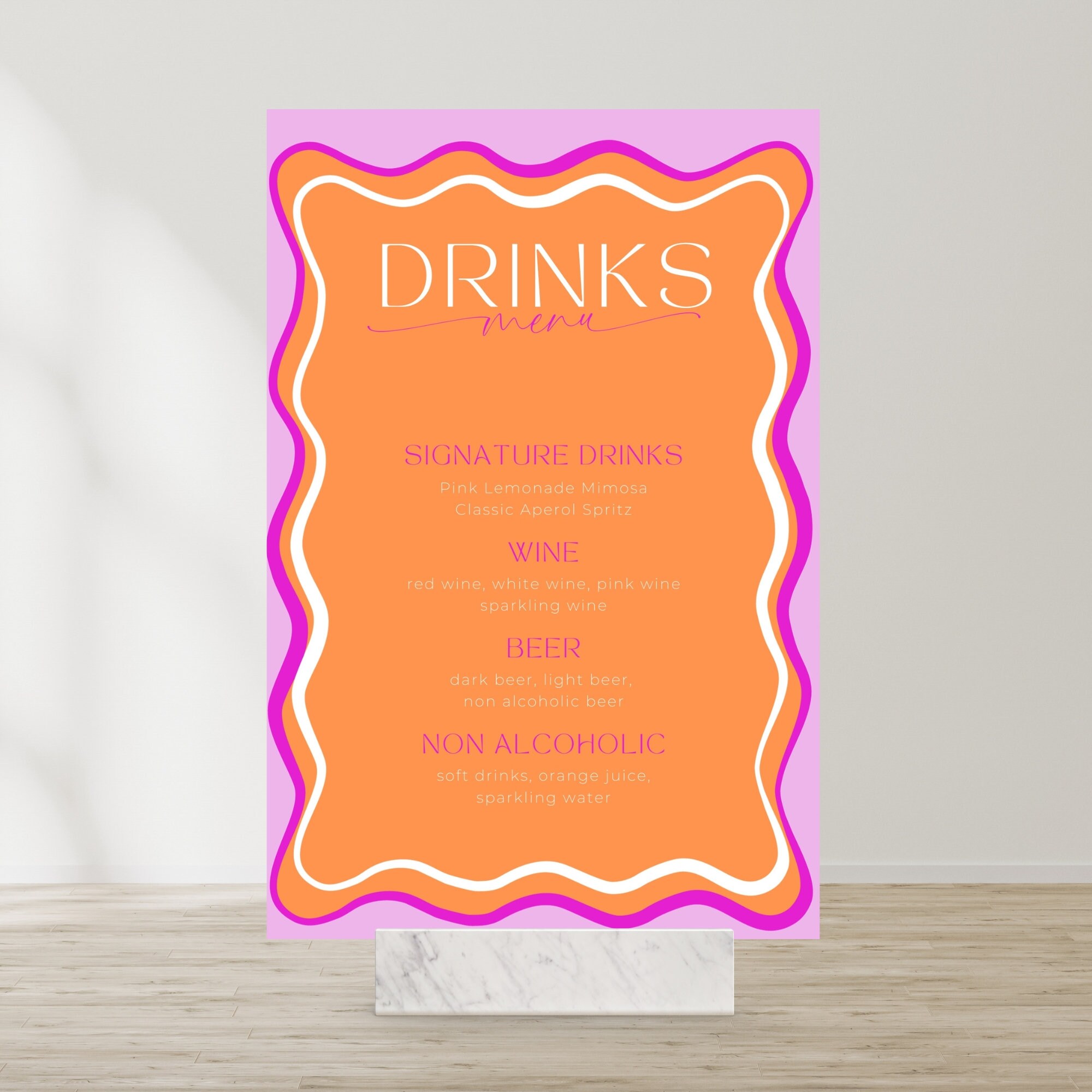 Wave Frame Drinks Menu Template, Bachelorette, Bridal Shower, Birthday ...