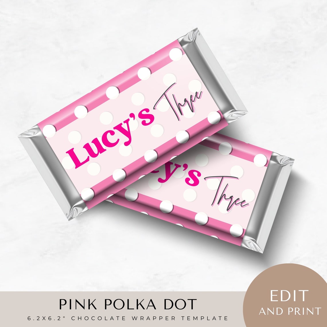 Polka Dot Chocolate Bar, Girls, Printable Mini Candy Bar Wrappers, Aldi ...