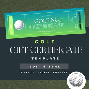 Golf Gift Certificate Editable Template Printable, Ticket, Coupon, Gift ...