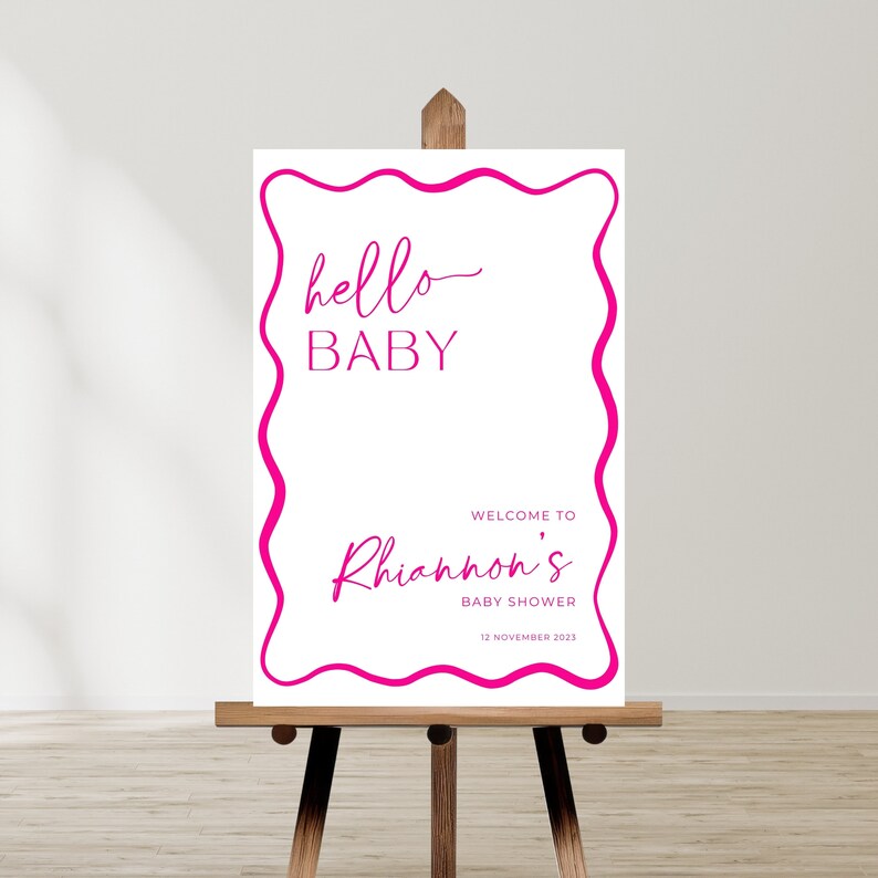 Wave Frame Baby Shower Welcome Sign, PINK, Printable, Welcome Poster ...