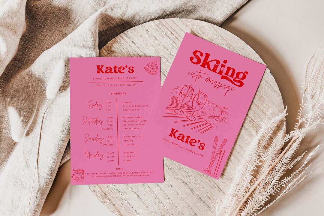 Ski Bachelorette Invite, Winter, Weekend Itinerary Invitation, Apres ...