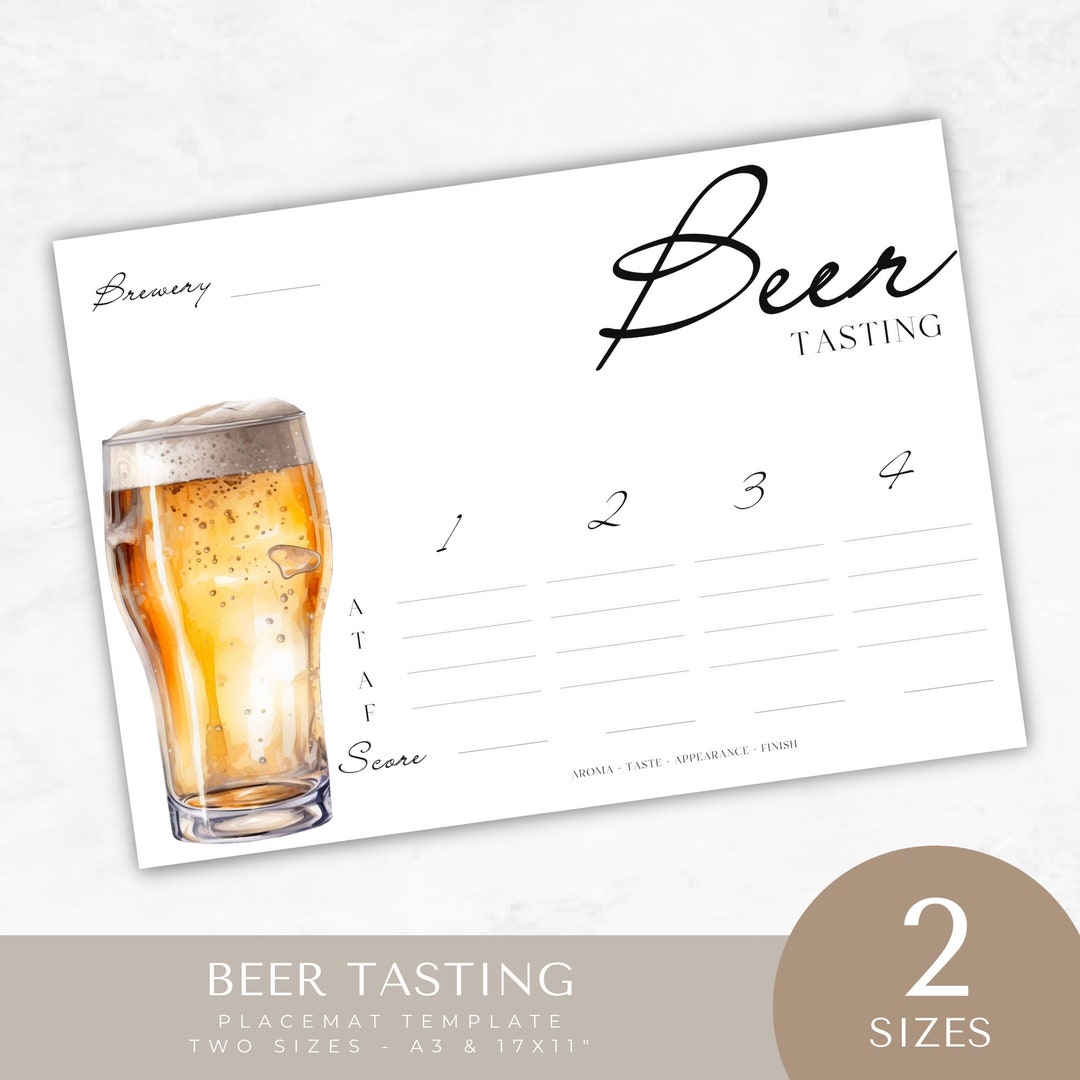 Beer Tasting Score Card, Placemat, Place Mat, Beer Notes, Drinking ...