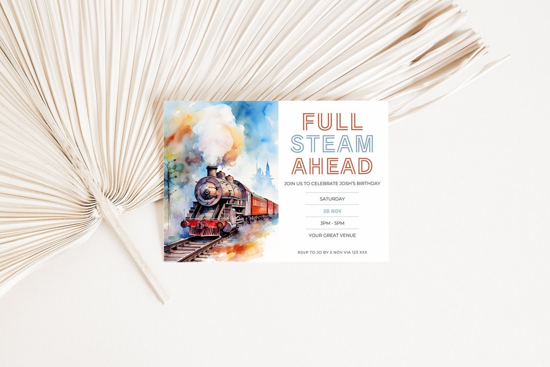 Train Birthday Evite, Invitation, Kids Invite, All Aboard, Party, Any ...