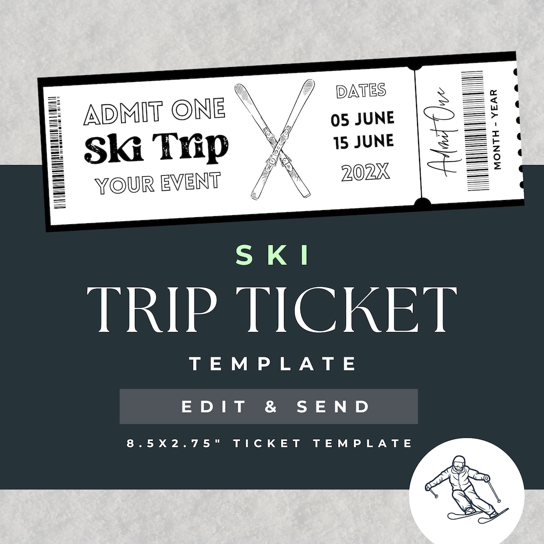 Snow Skiing Ticket, Ski Trip Ticket, Surprise, Boarding Pass, Holiday ...