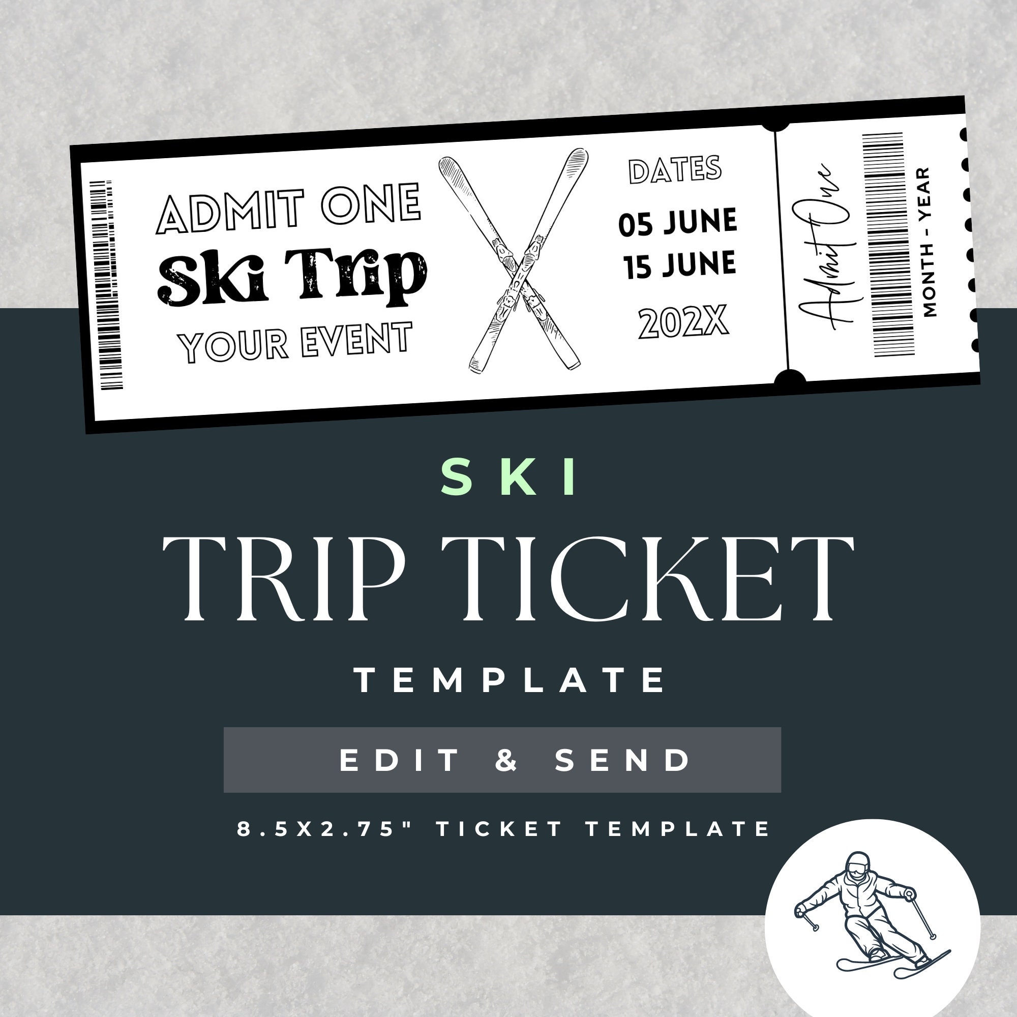 Snow Skiing Ticket, Ski Trip Ticket, Surprise, Boarding Pass, Holiday ...
