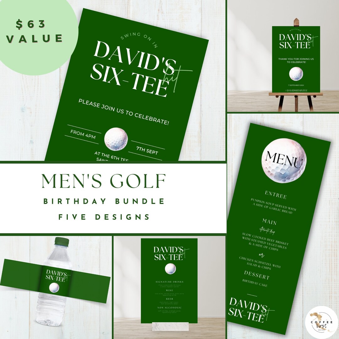 Men's GOLF THEME 60th Birthday Bundle, Instant Download, Canva Template ...
