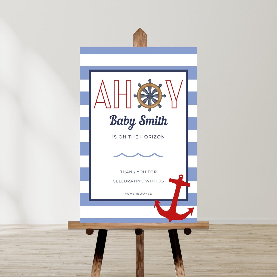 Nautical Baby Shower Welcome Sign, Boy, Party, Ocean, Ahoy Its A Boy ...