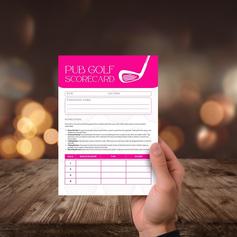 Pub Golf Score Card, Bar Golf Scorecard, Golf Theme Birthday, Golf ...