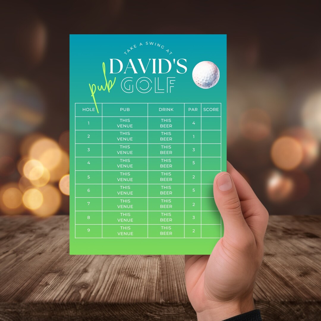 Pub Golf Score Card, Bar Golf Scorecard, Golf Theme Birthday, Golf ...