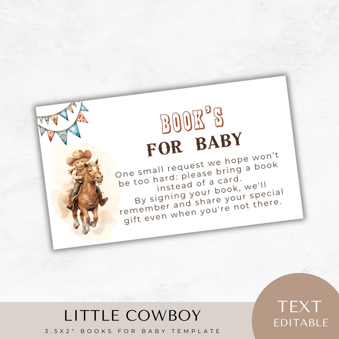 Little Cowboy Books for Baby Card, Baby Shower, Printable, Wild West ...