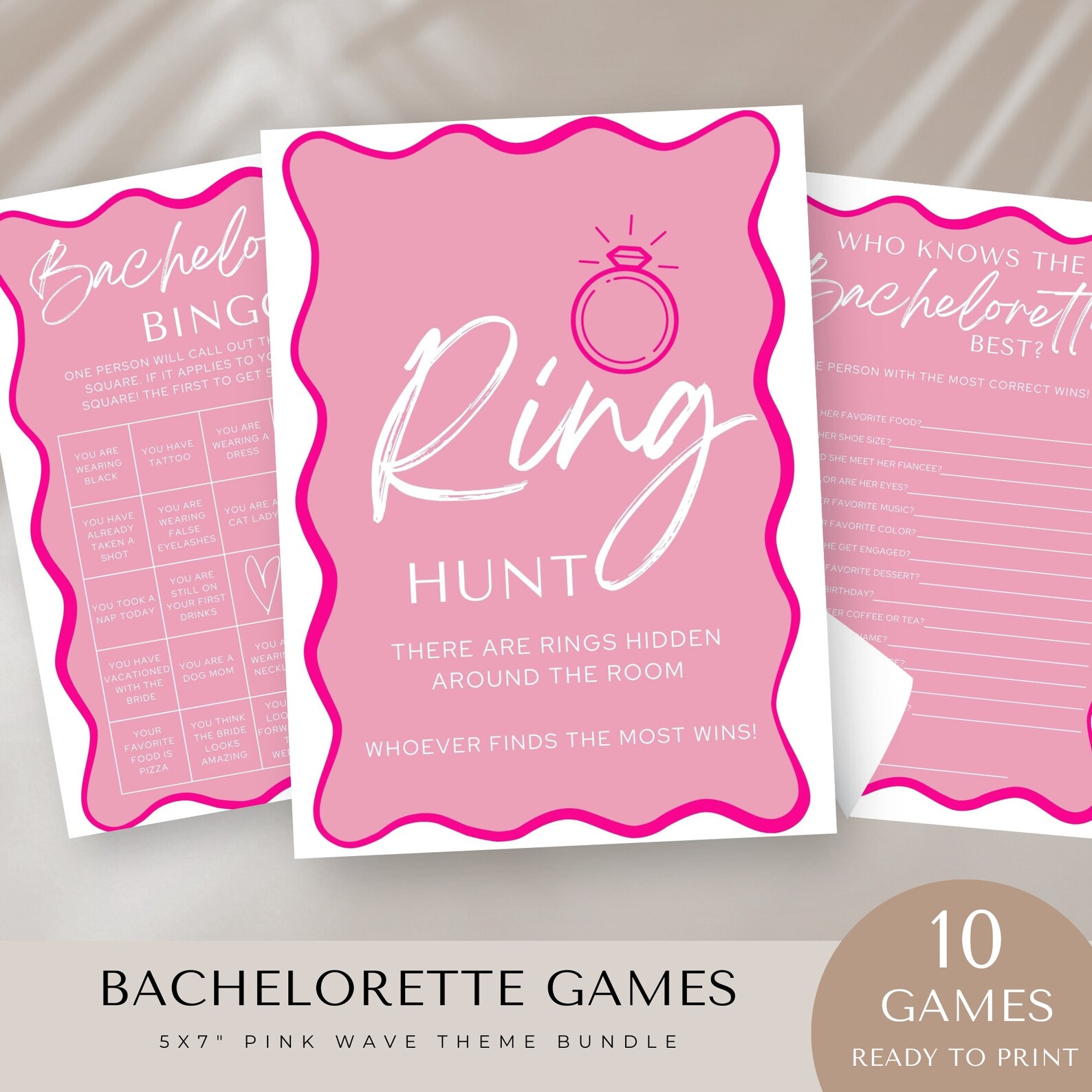 Wave Frame Bachelorette Game Bundle, Bridal Shower, Wavy Border ...