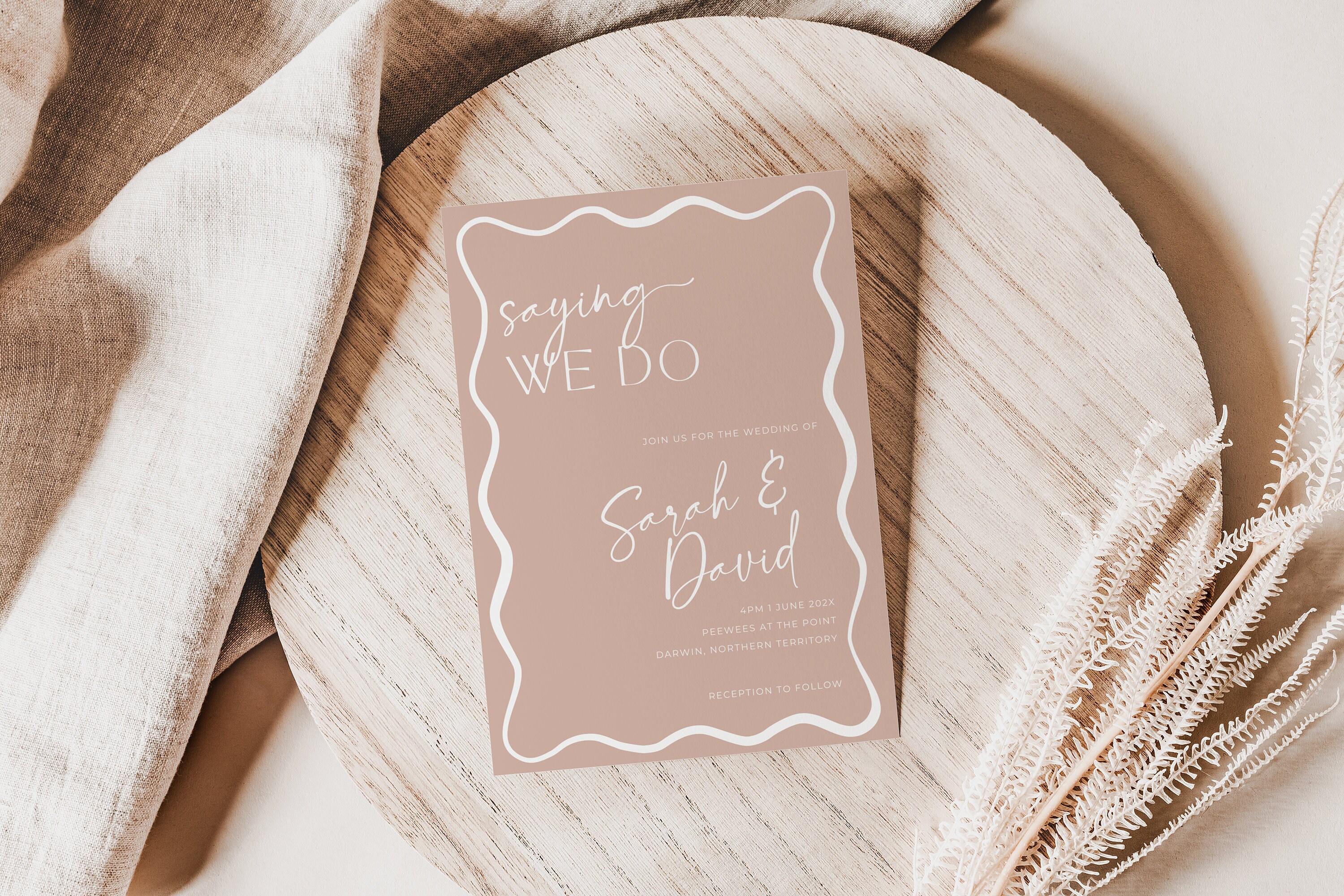 Wave Frame Wedding Invite, Invitation, Modern, Wavy Border, Instant ...