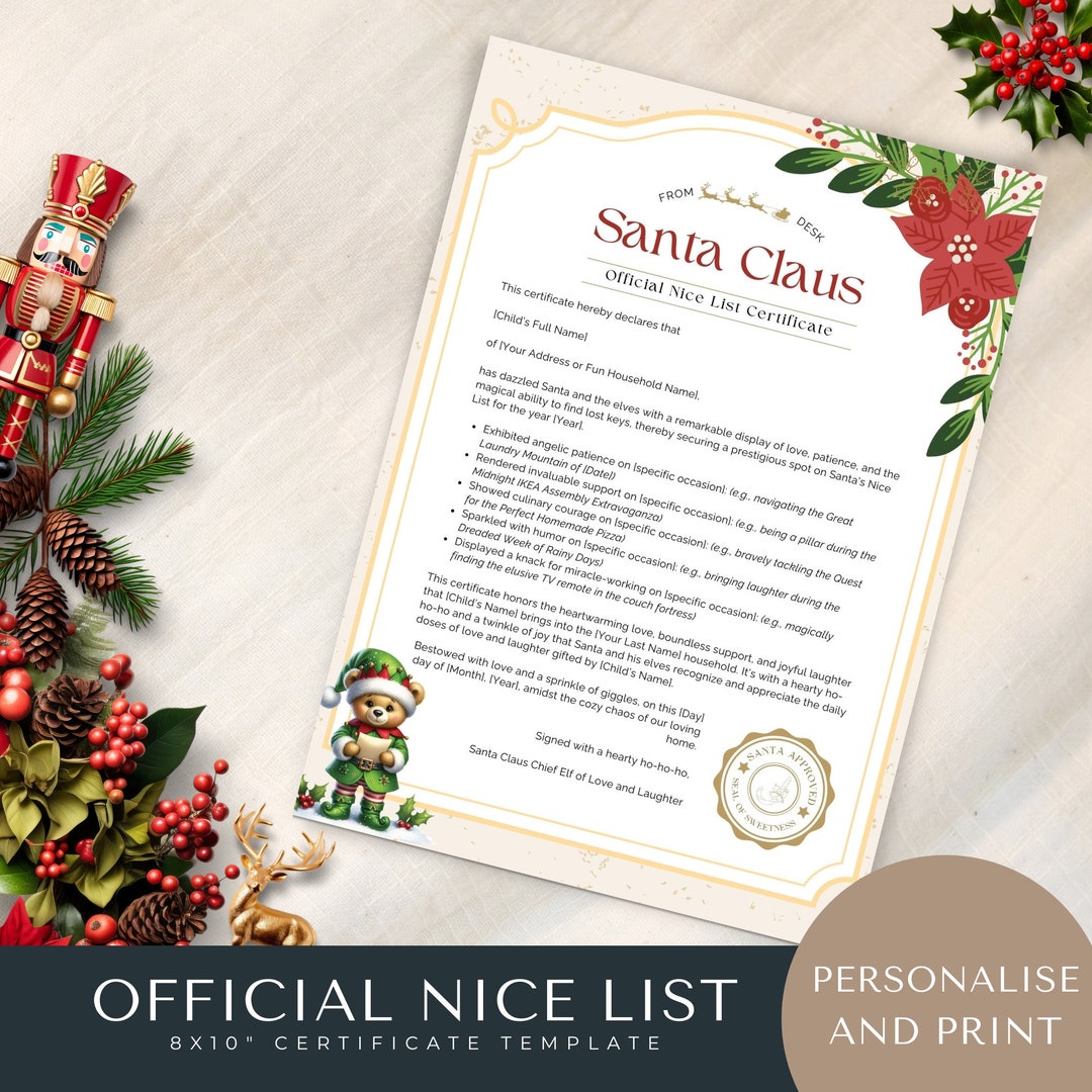 Official Nice List Certificate From Santa, Gifts for Kids, Letters From ...