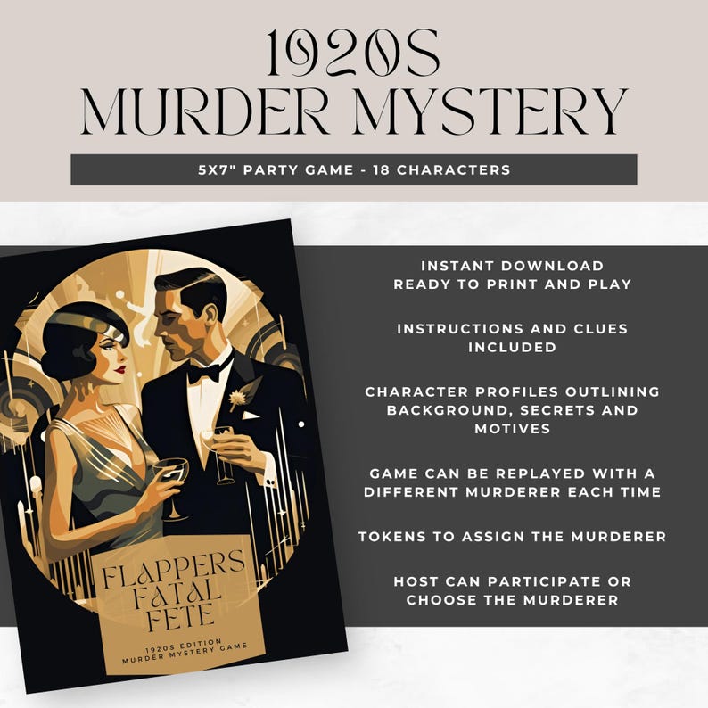 Printable Murder Mystery Game, 1920s Theme, Party, Role Play, Detective ...