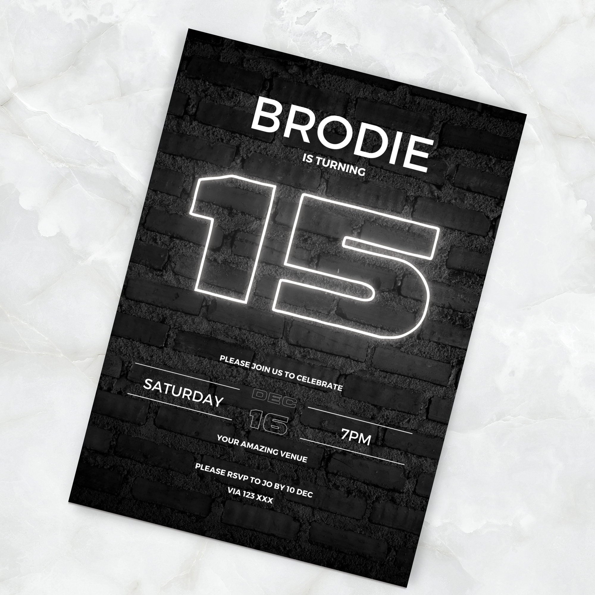 15th Birthday Party Invitation Boy, Modern Bday Invite, Phone, Text ...