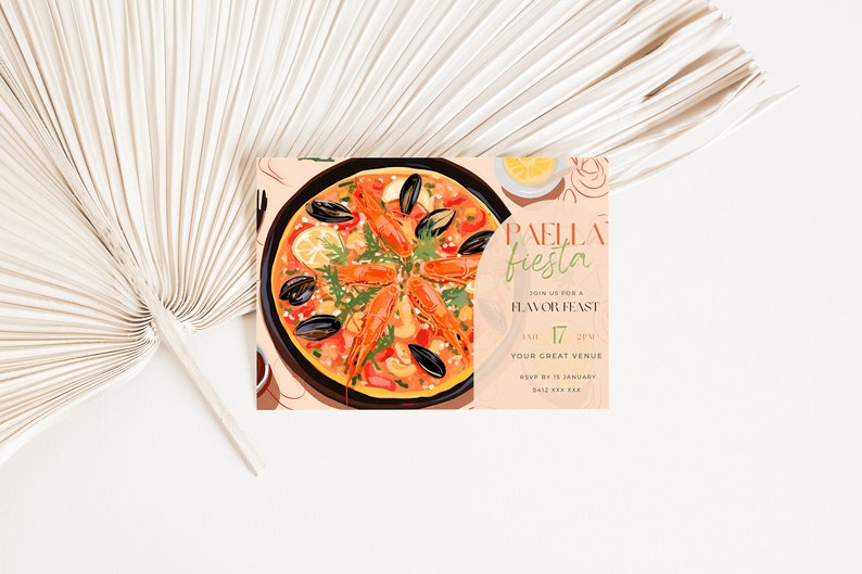 Paella Party Invite, Birthday Invitation, Fiesta, Spain, Cute, Any Age ...