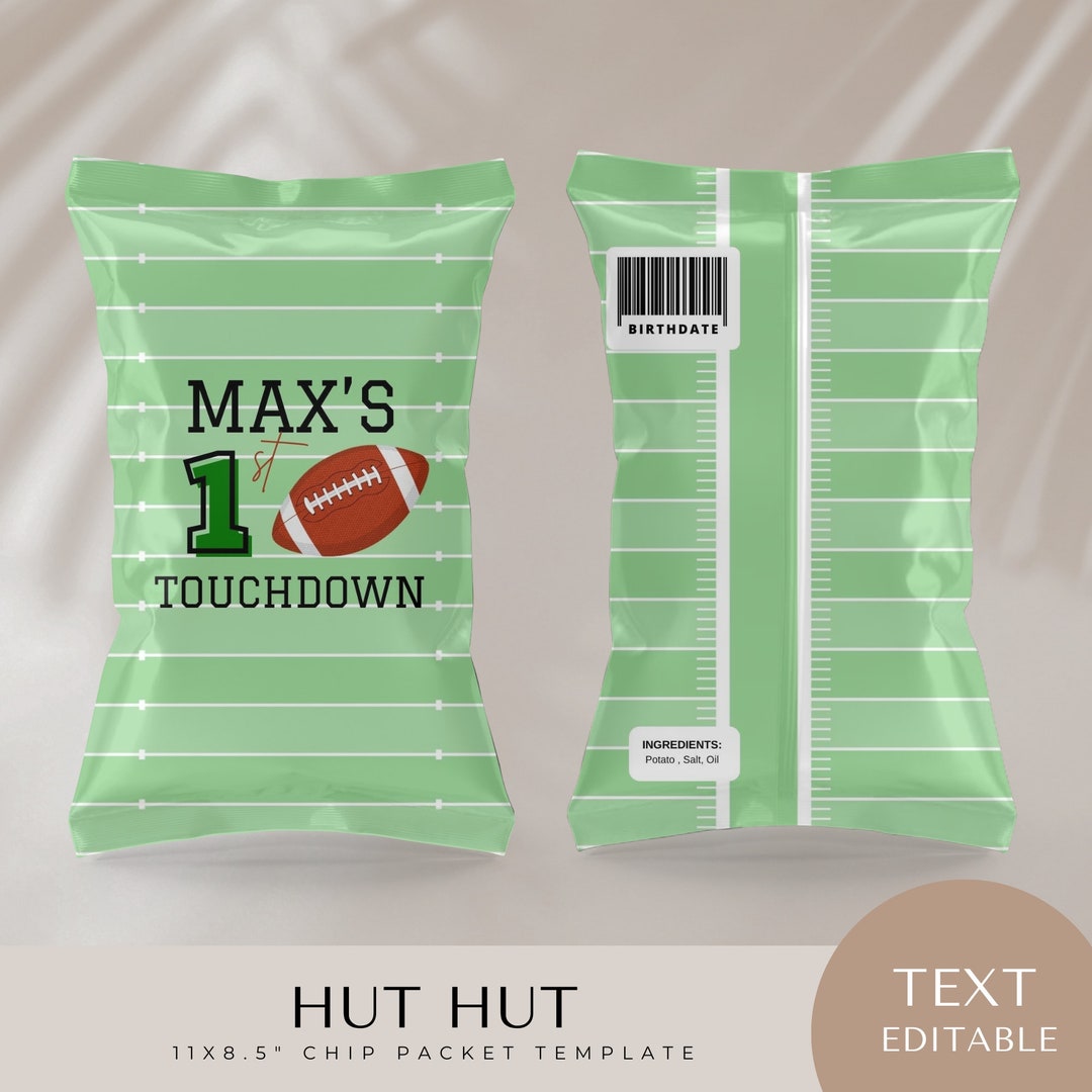 Football Chip Packet, Boy Decor, 1st Birthday Party, Bday, Editable ...