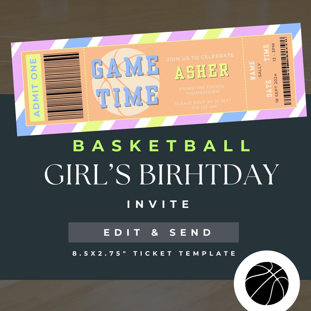 Girl Basketball Birthday Invitation, Invite, Party, Game Time, Sports ...