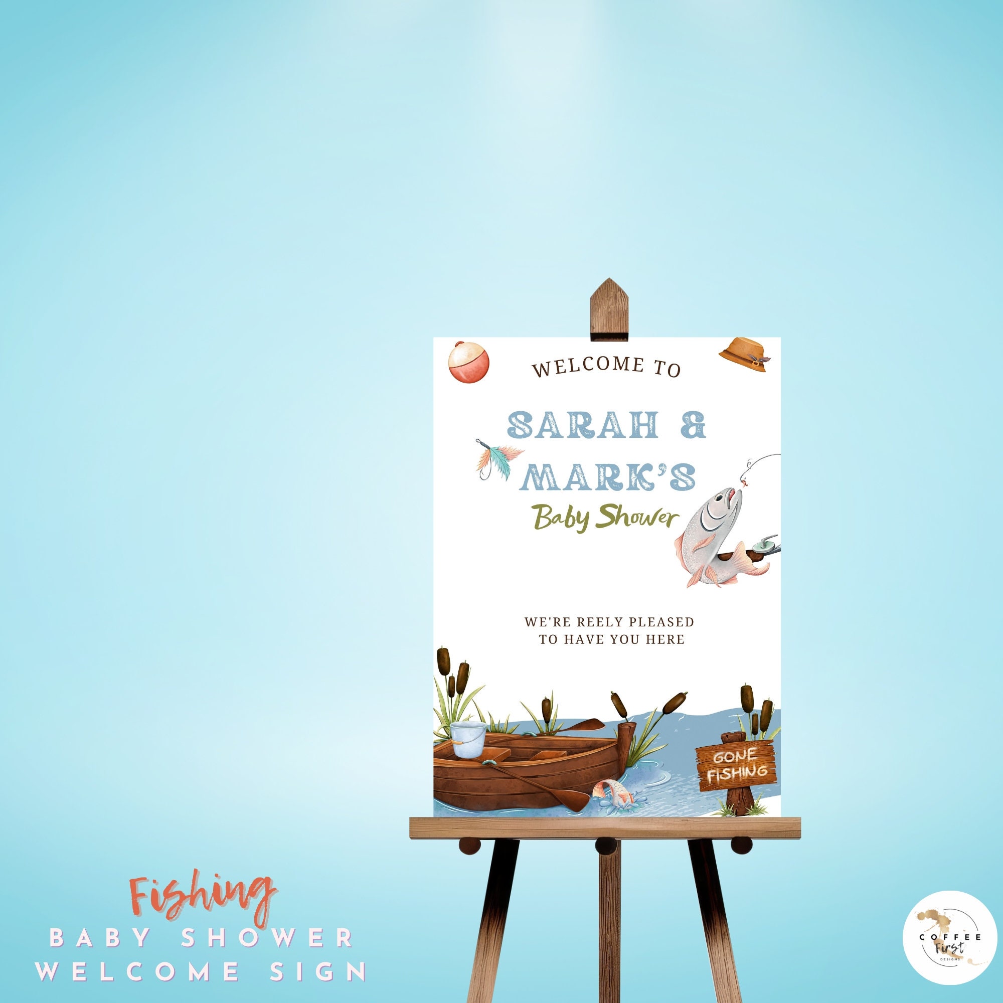 Fishing Baby Shower Welcome Sign | Baby Shower, Boy Baby Shower | We're ...