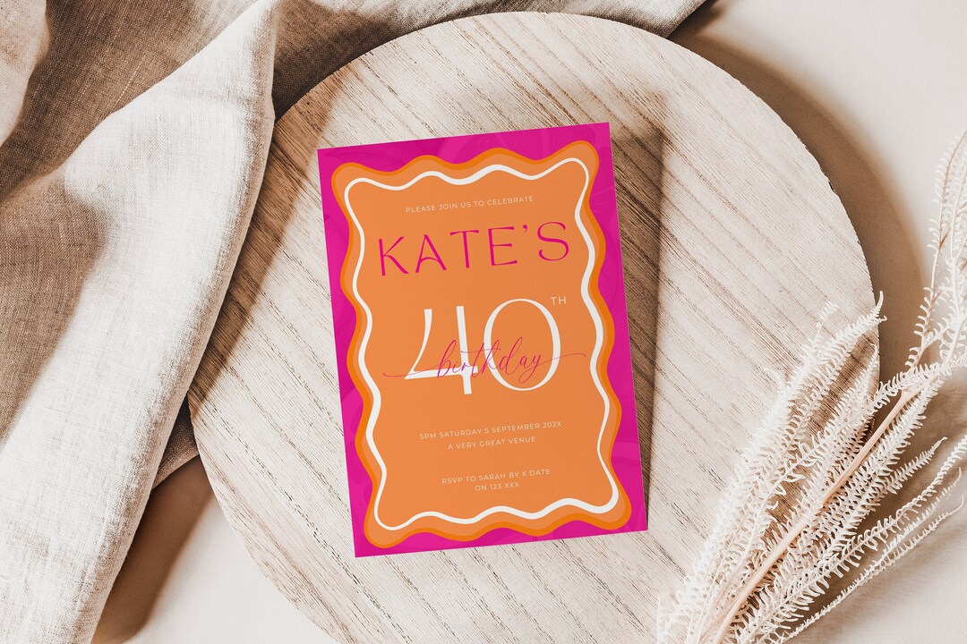 Wave Invitation Template, 40th Birthday Invite, Modern, Hot Pink Curve ...