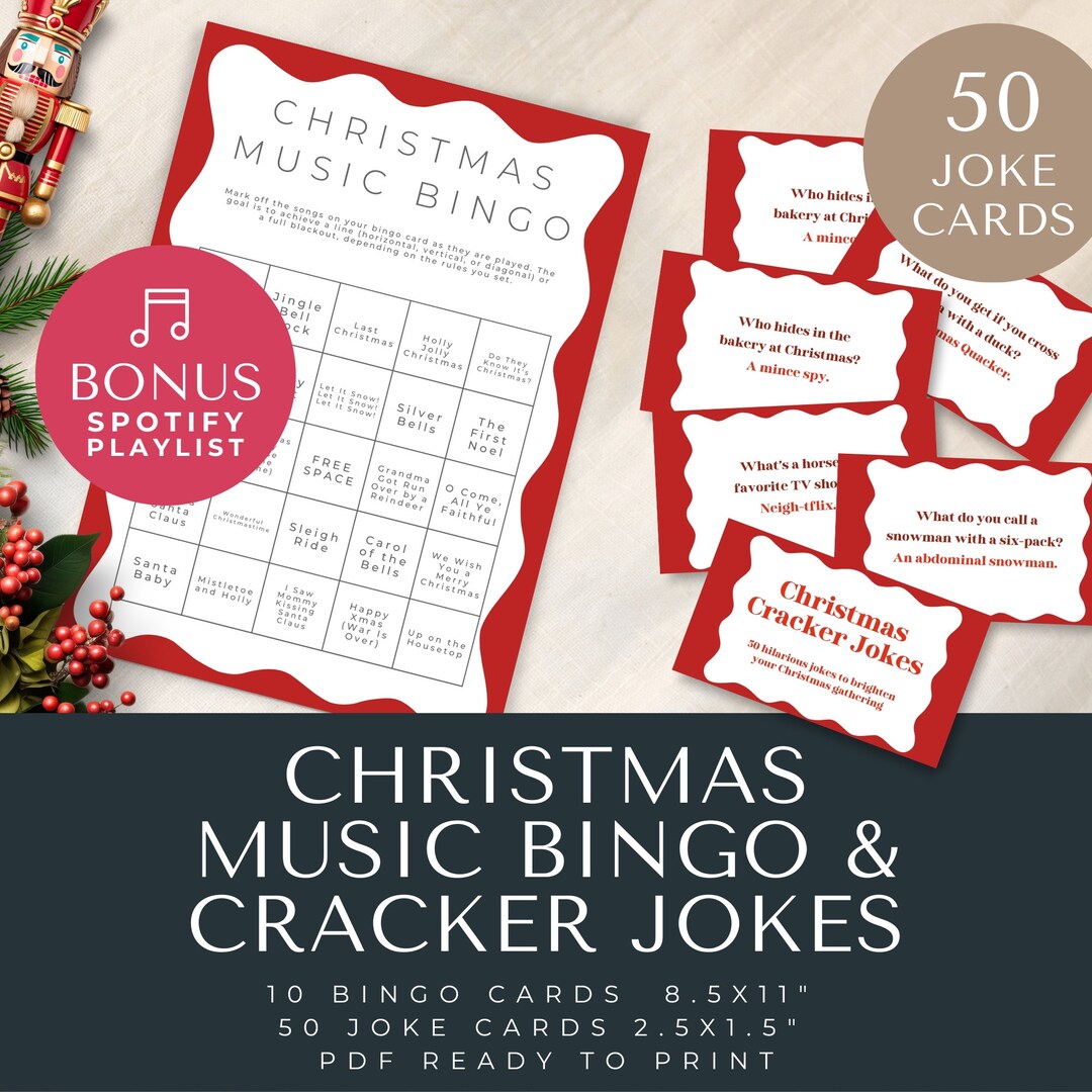 Christmas Songs Bingo, Cracker Jokes, Best Xmas Songs Bingo With ...