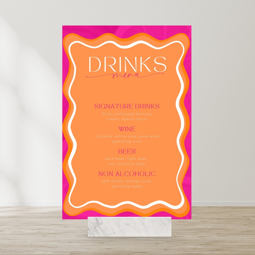 Wave Frame Drinks Menu Template, Bachelorette, Bridal Shower, Birthday ...