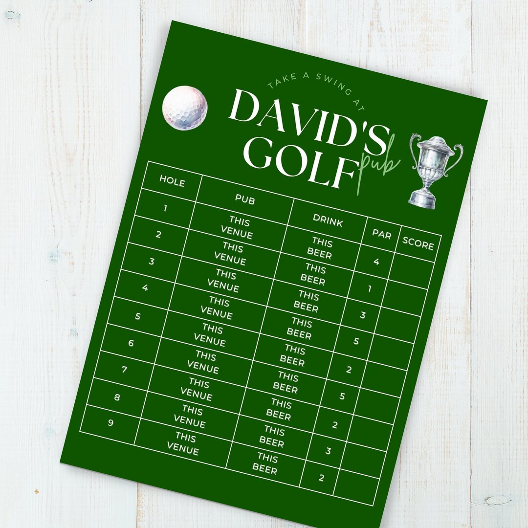 Pub Golf Party Favor, Pub Scorecard, Golf Theme Birthday, Mens Birthday ...