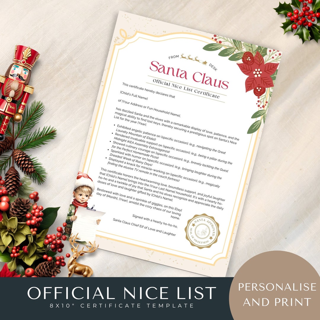 Official Nice List Certificate From Santa, Gifts for Kids, Letters From ...