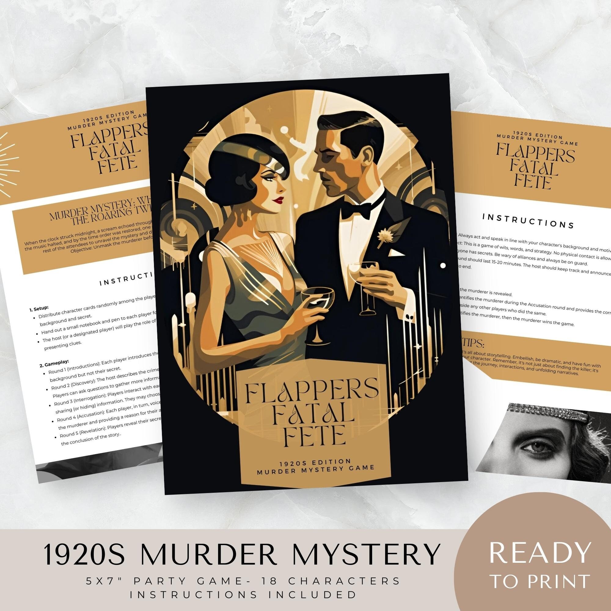 Printable Murder Mystery Game, 1920s Theme, Party, Role Play, Detective ...
