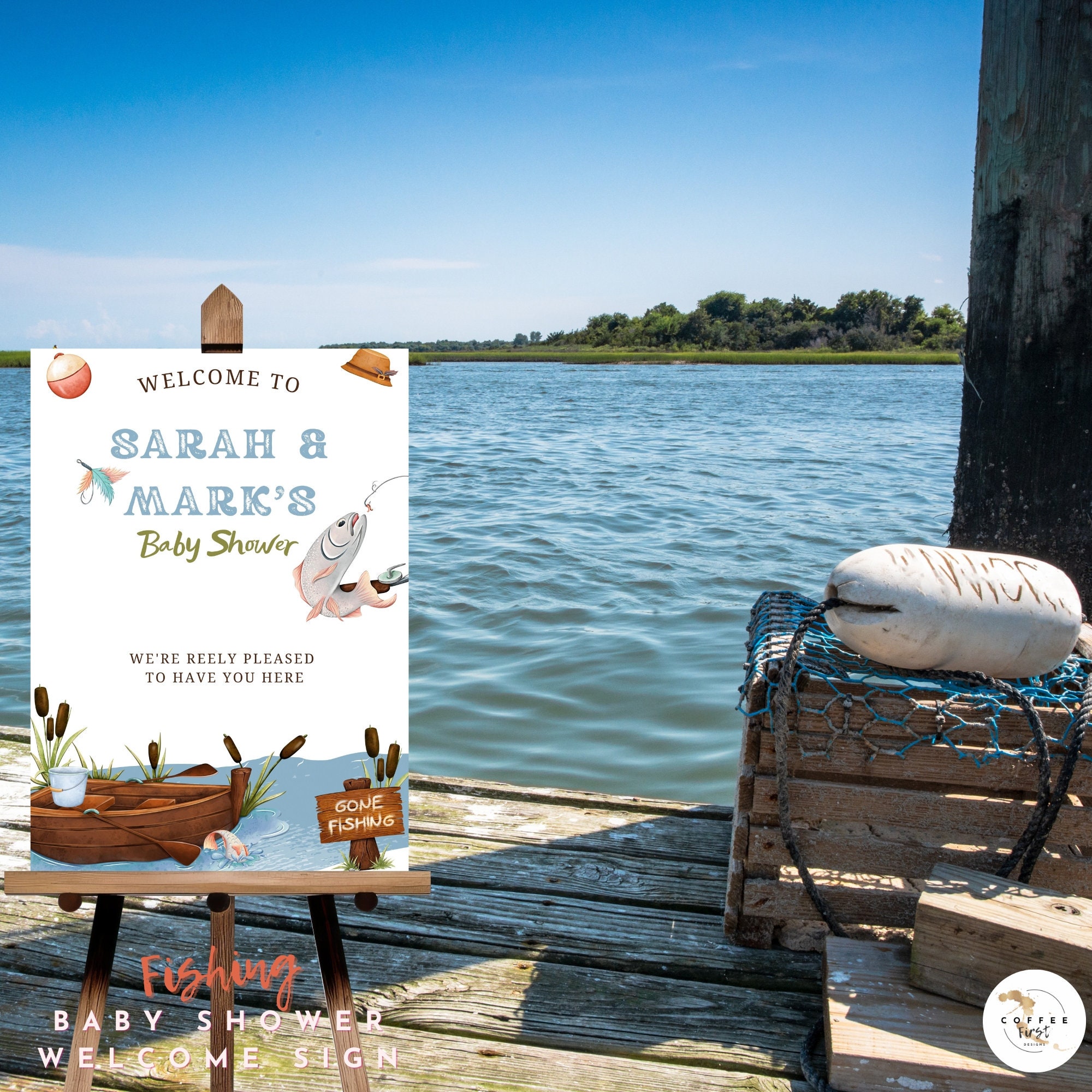 Fishing Baby Shower Welcome Sign | Baby Shower, Boy Baby Shower | We're ...