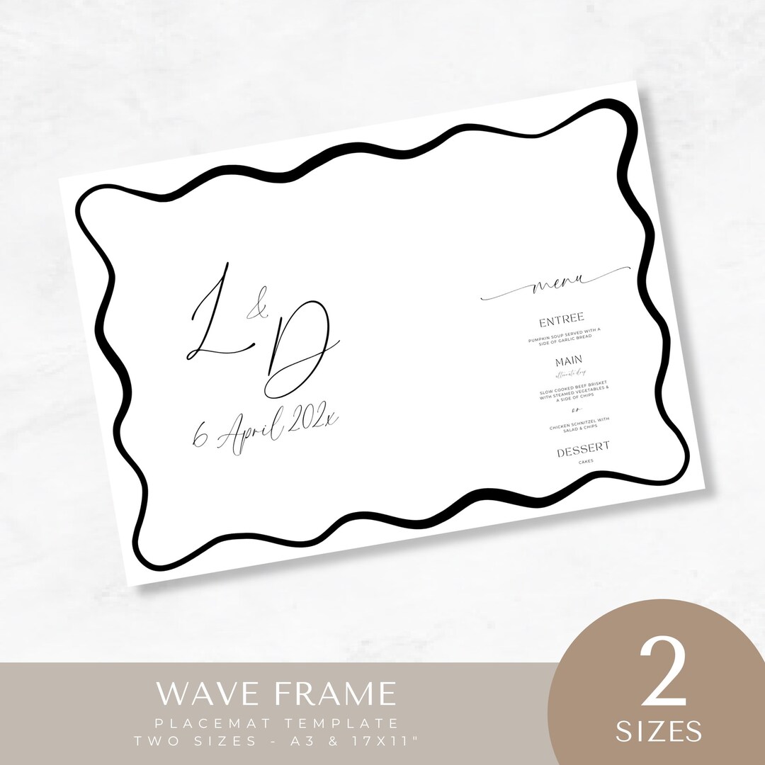 Paper Placemats Template, Wave, Wedding, Bridal, Birthday Party, Table ...