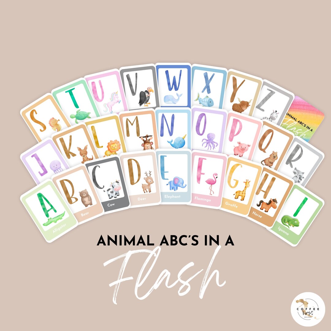 ANIMAL ABC FLASH Cards Digital Download, Digital Template, Instant ...
