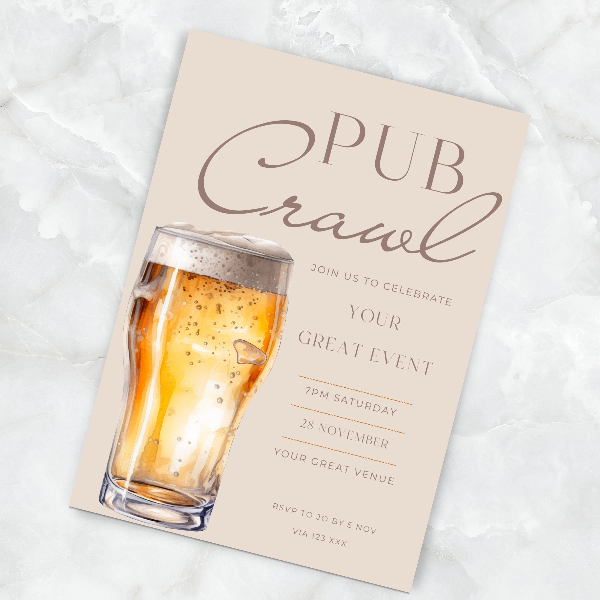 Pub Crawl Invitation, Invite, Birthday, Bachelor, Party, Drinking Games, INSTANT DOWNLOAD, Canva ...