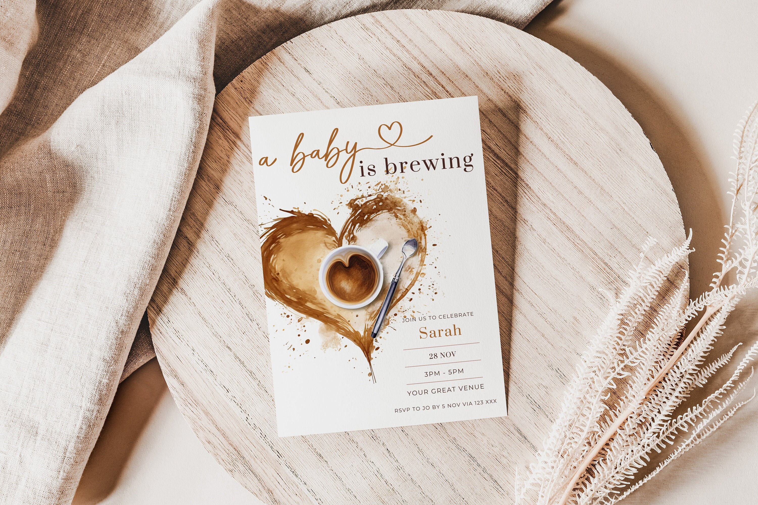 Coffee Theme Baby Shower Invite, Instant Download, Baby is Brewing ...