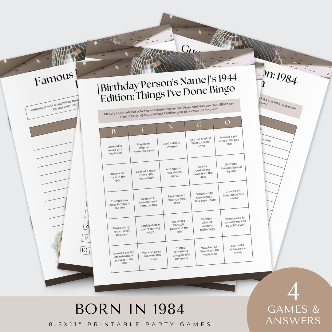Born in 1984 Party Game, 40th Birthday Games, Fun Printable Games ...