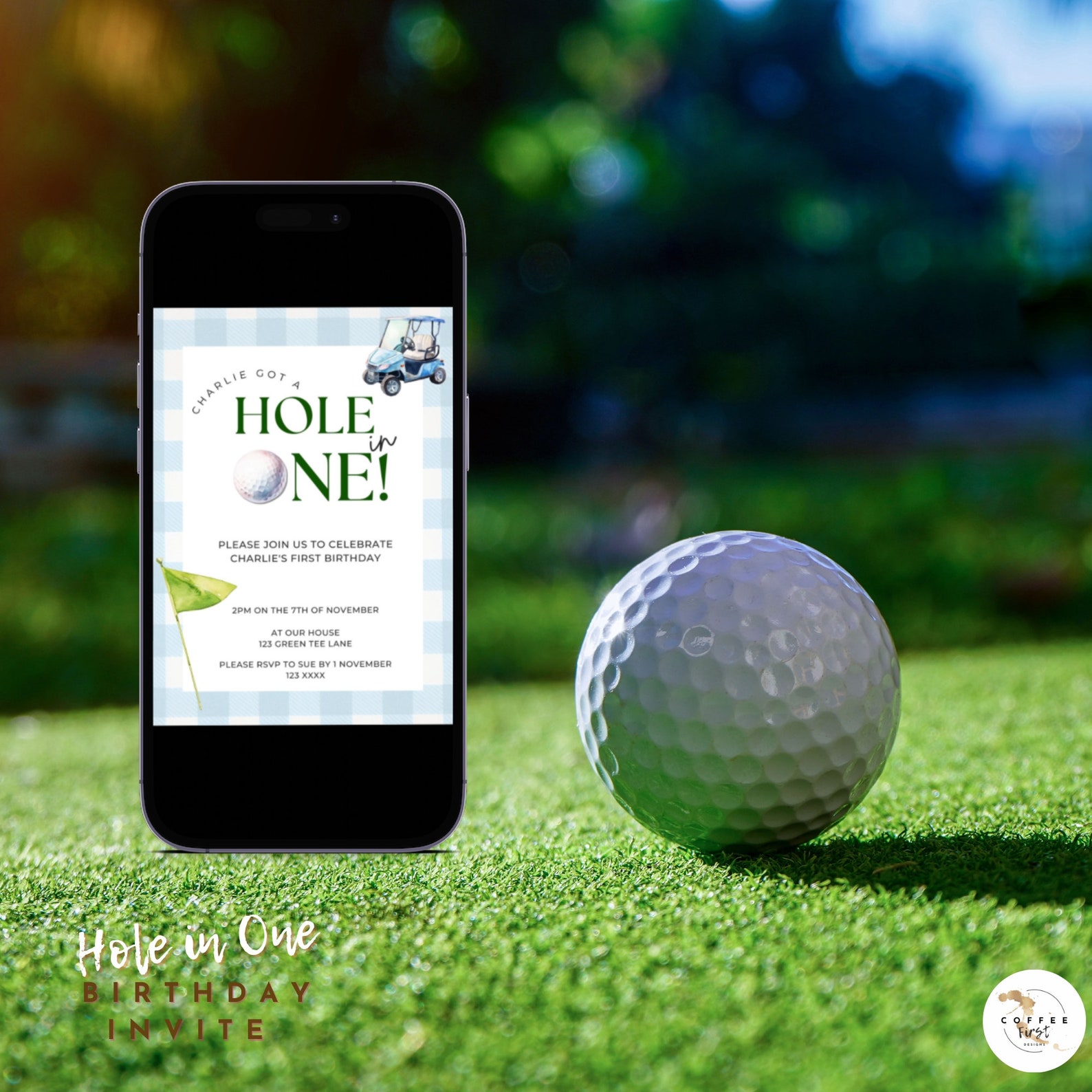 Golf First Birthday Invitation, Editable Printable Template, Boy 1ST ...