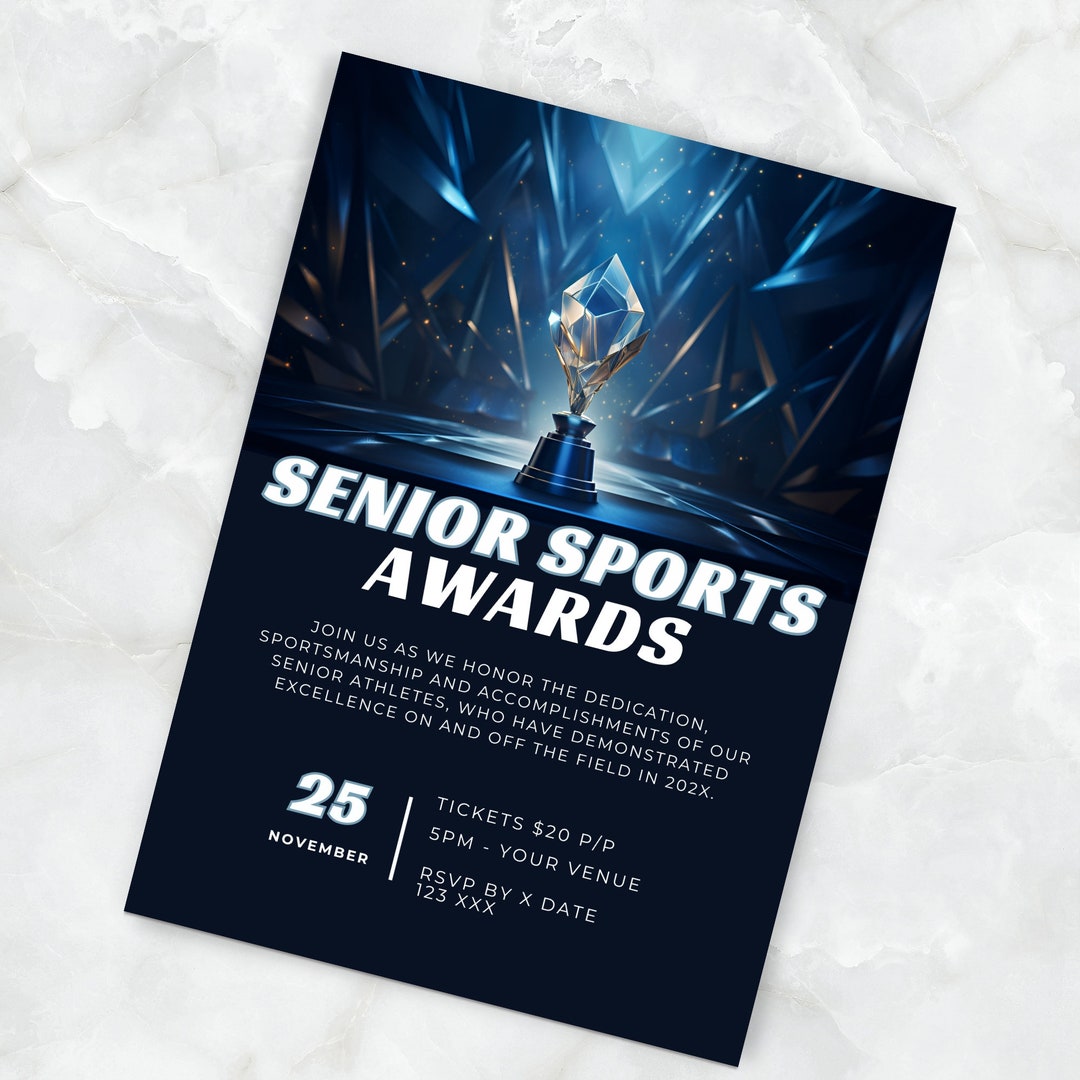 Senior Night Invitations Sports, Sports Party, Awards, Football, Blue ...